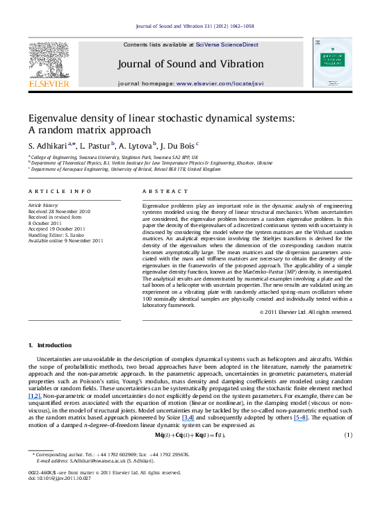 (PDF) Eigenvalue density of linear stochastic dynamical systems: A random matrix approach