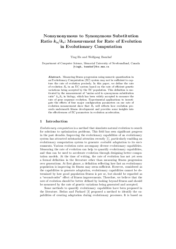 (PDF) Nonsynonymous to Synonymous Substitution Ratio ka/ks: Measurement ...
