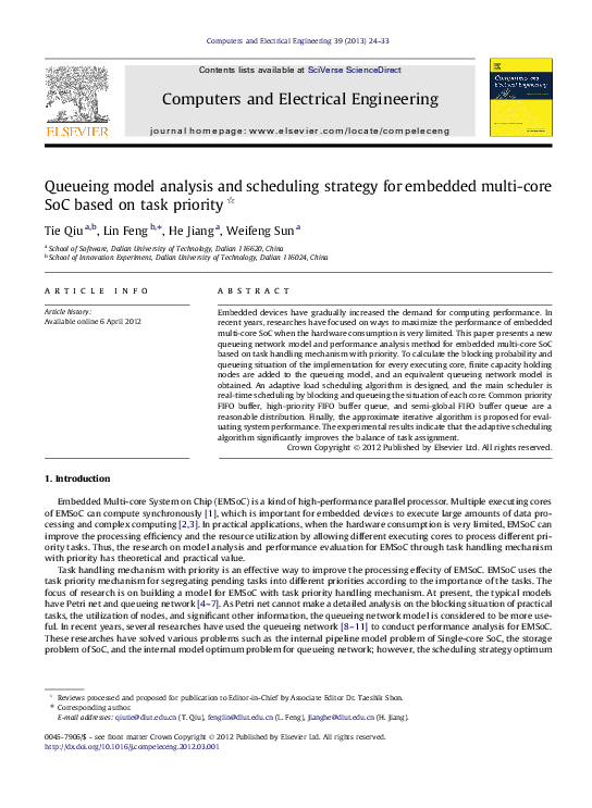 (PDF) Queueing model analysis and scheduling strategy for embedded multi-core SoC based on task ...