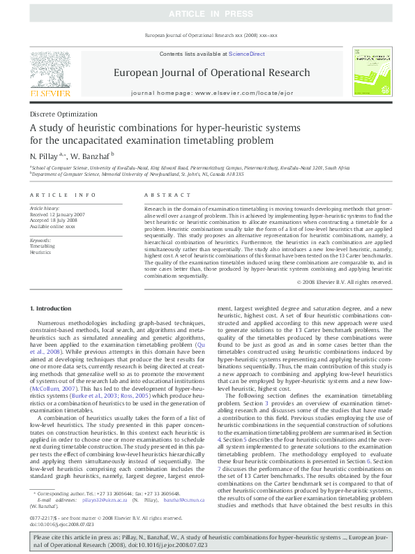 (PDF) A study of heuristic combinations for hyper-heuristic systems for ...