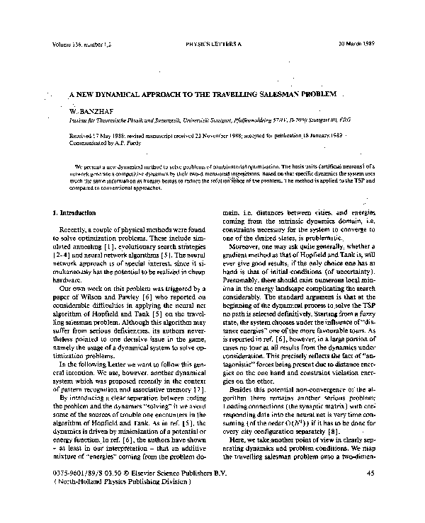 (PDF) A new dynamical approach to the travelling salesman problem