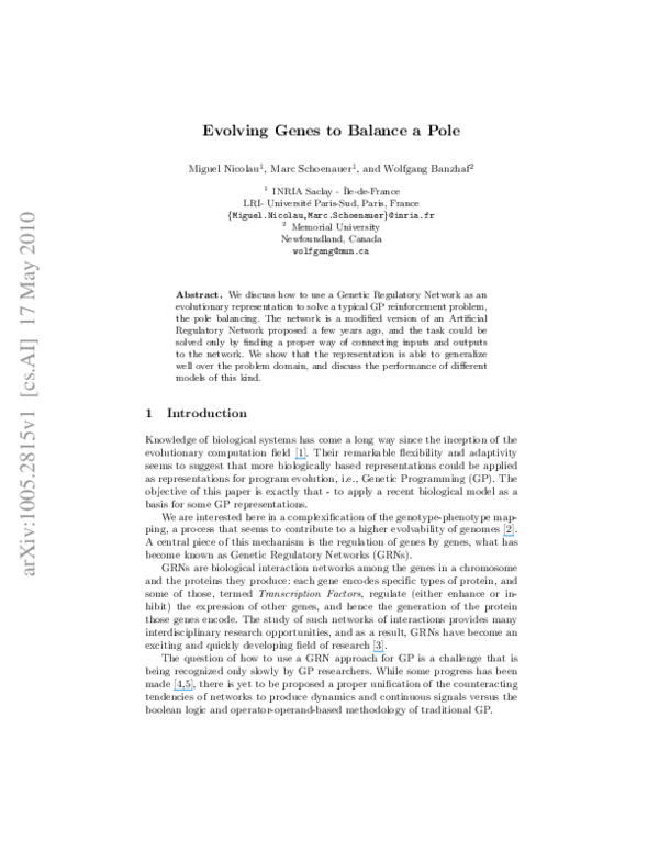 (PDF) Evolving Genes to Balance a Pole | Wolfgang Banzhaf - Academia.edu