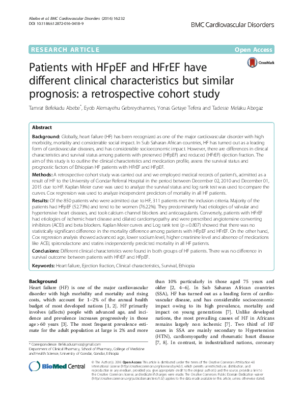 Patients with HFpEF and HFrEF have different clinical characteristics ...