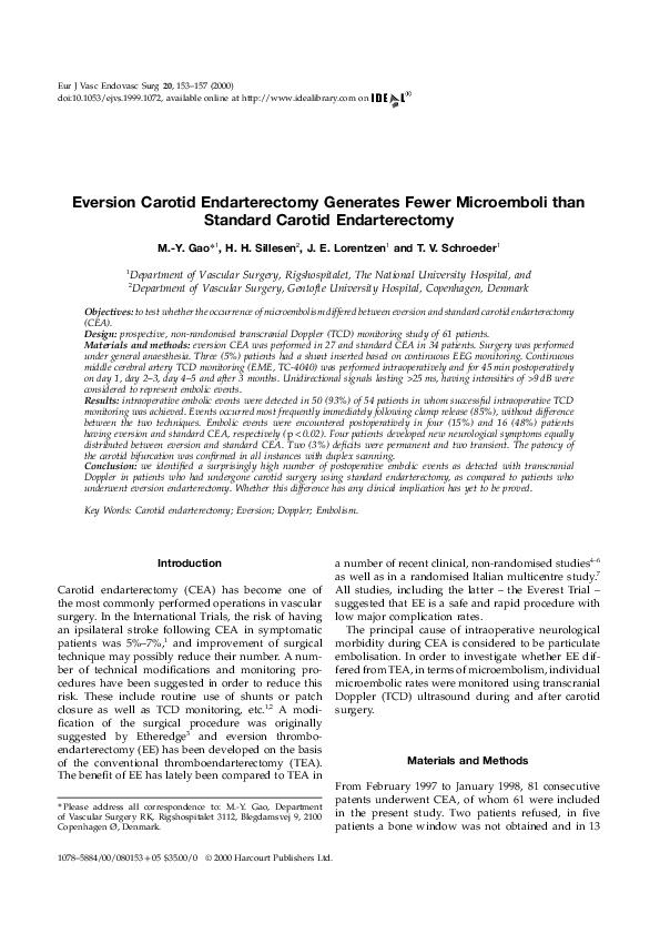 (PDF) Eversion Carotid Endarterectomy Generates Fewer Microemboli than ...