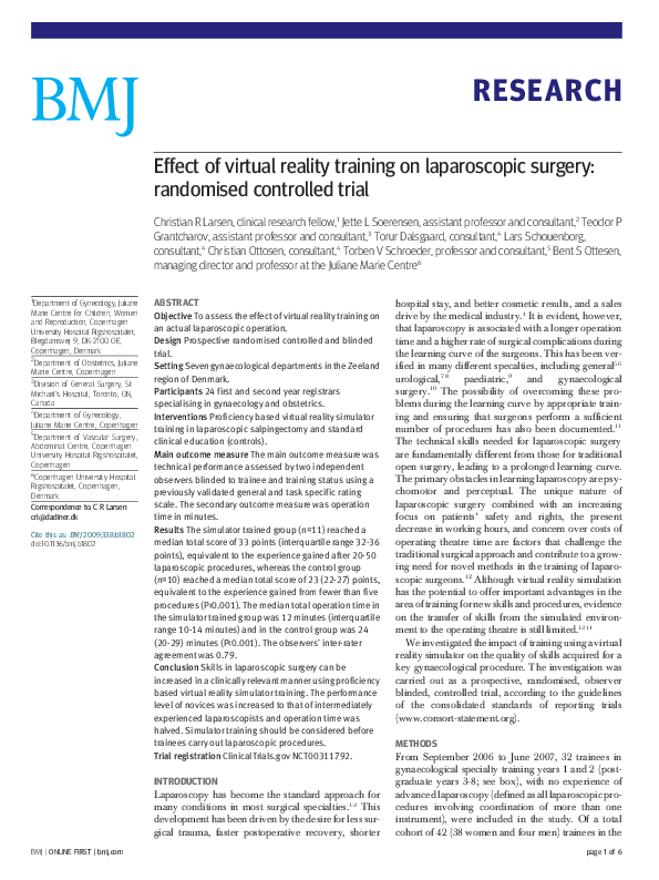 (PDF) Effect of virtual reality training on laparoscopic surgery ...