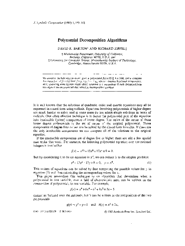 (PDF) Polynomial decomposition algorithms