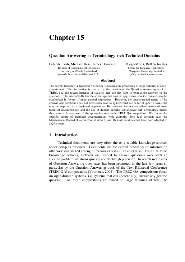 (PDF) Question Answering in Terminology-Rich Technical Domains