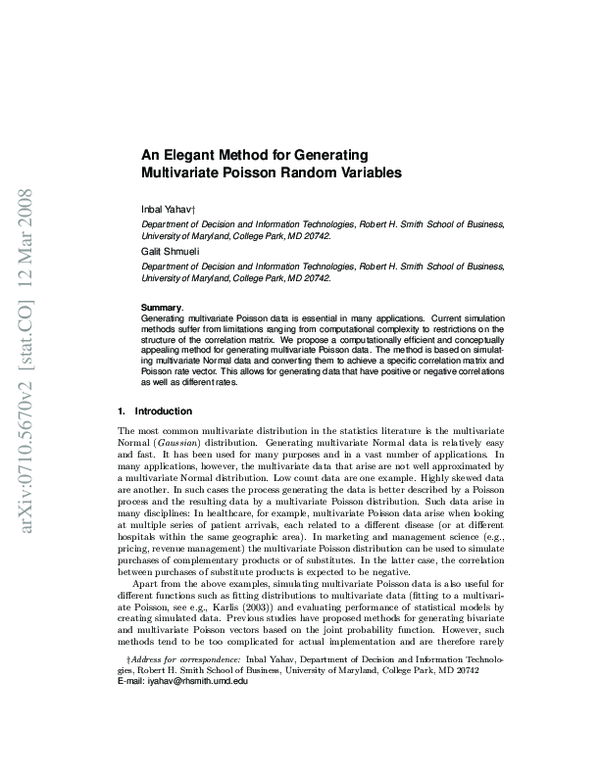 (PDF) An Elegant Method for Generating Multivariate Poisson Random Variables