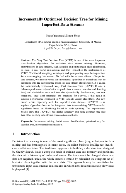 (PDF) Fong, "Incrementally Optimized Decision Tree for Mining Imperfect Data Streams