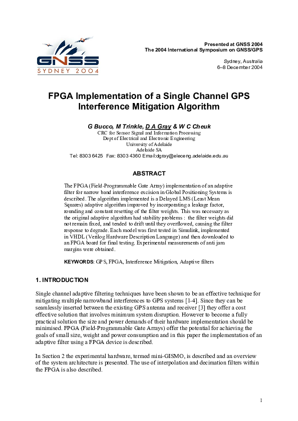 (PDF) FPGA Implementation of a Single Channel GPS Interference ... (PDF) FPGA Implementation of a Single Channel GPS Interference ...