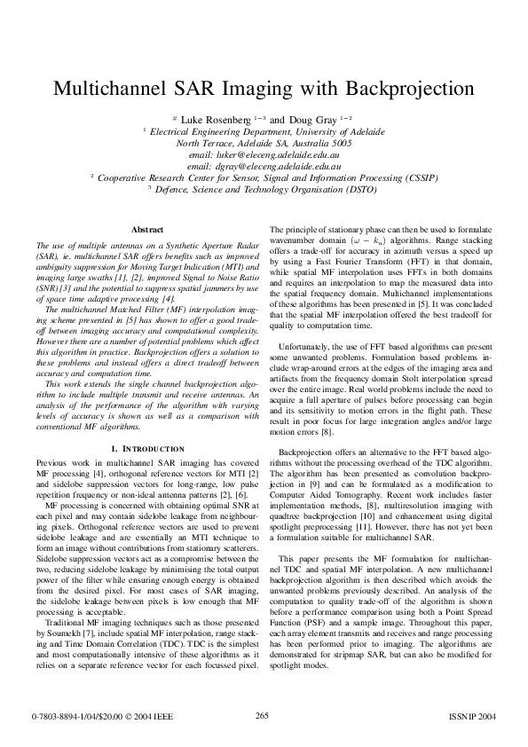 (PDF) Multichannel SAR Imaging with Backprojection | Doug Gray ...