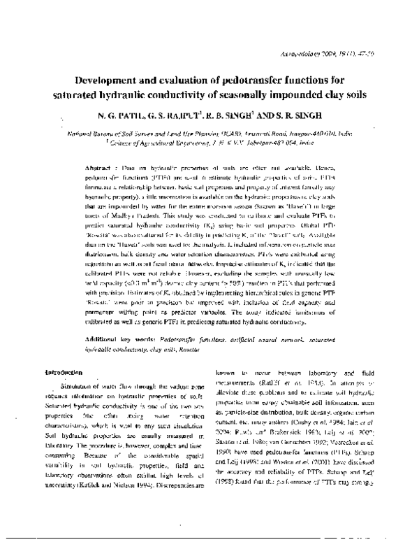 Pdf Development And Evaluation Of Pedotransfer Functions For Saturated Hydraulic Conductivity