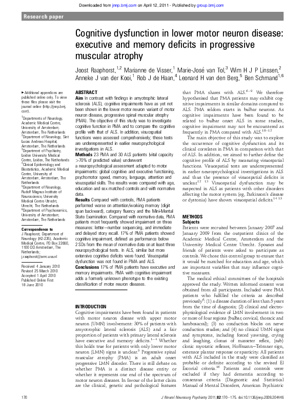 (PDF) Cognitive dysfunction in lower motor neuron disease: executive ...