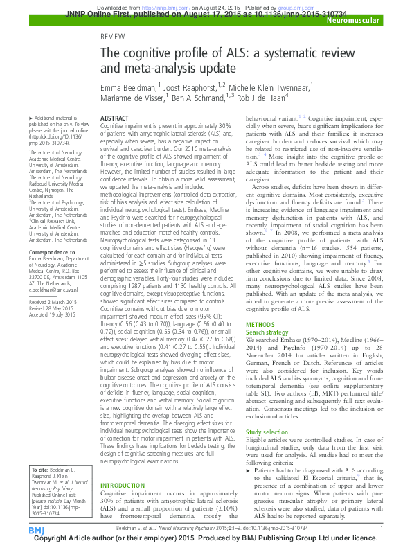 (PDF) The cognitive profile of ALS: a systematic review and meta ...