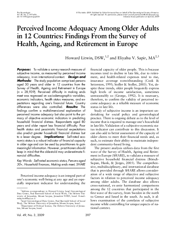 (PDF) Perceived Income Adequacy Among Older Adults in 12 Countries ...