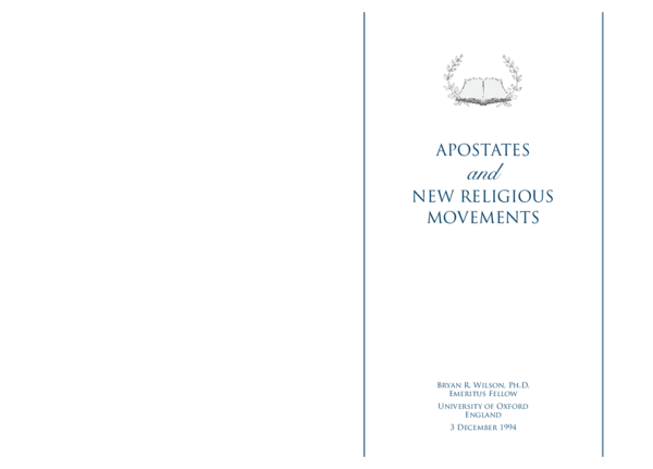 (PDF) Apostates and New Religious Movements