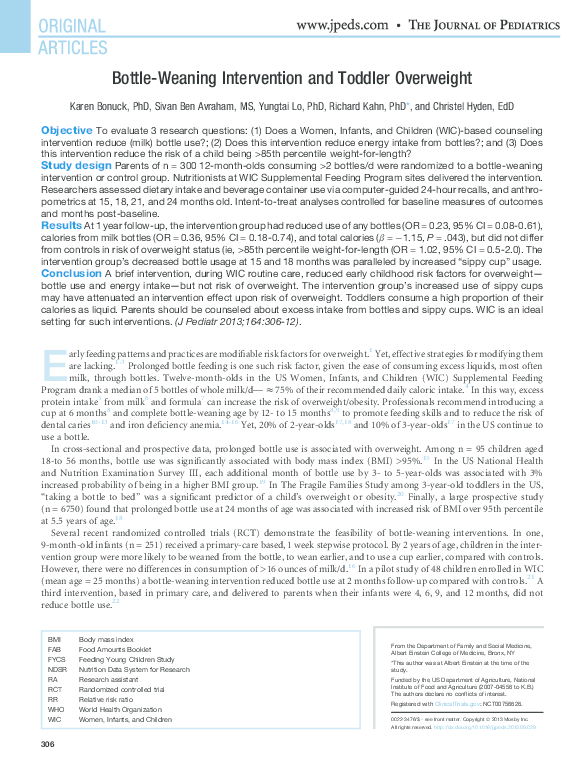 (PDF) Bottle-Weaning Intervention and Toddler Overweight