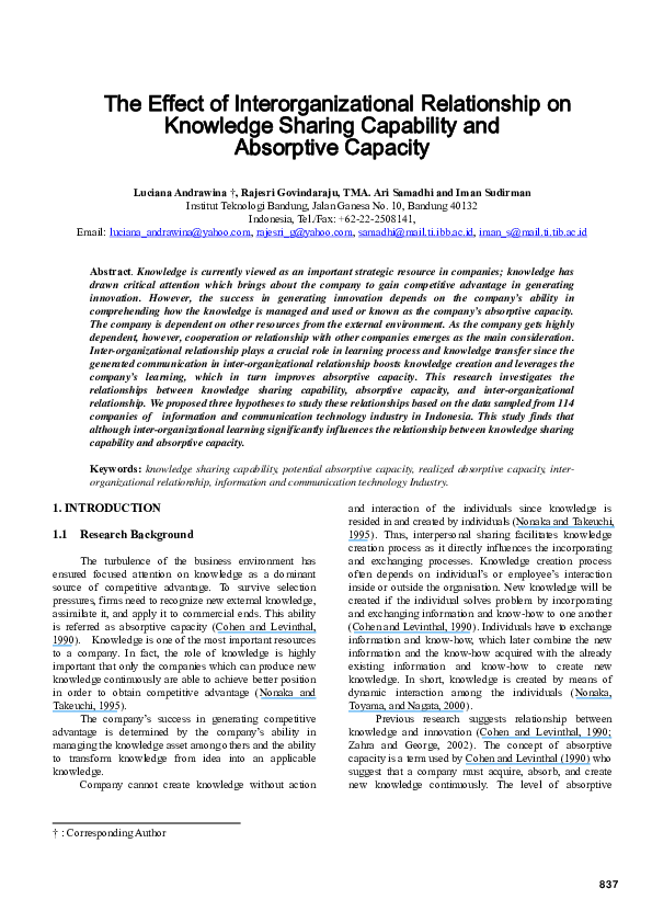 (PDF) The Effect of Interorganizational Relationship on Knowledge ...
