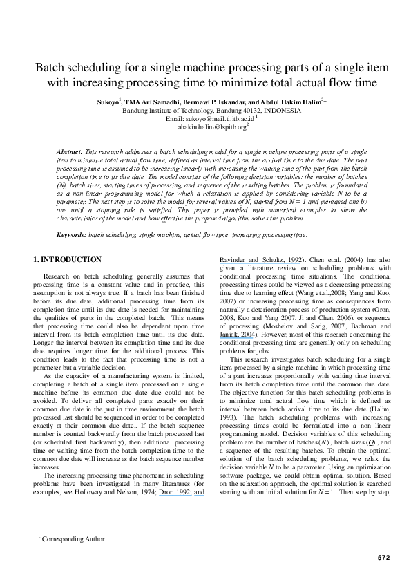 Pdf Batch Scheduling For A Single Machine Processing Parts Of A Single Item With Increasing
