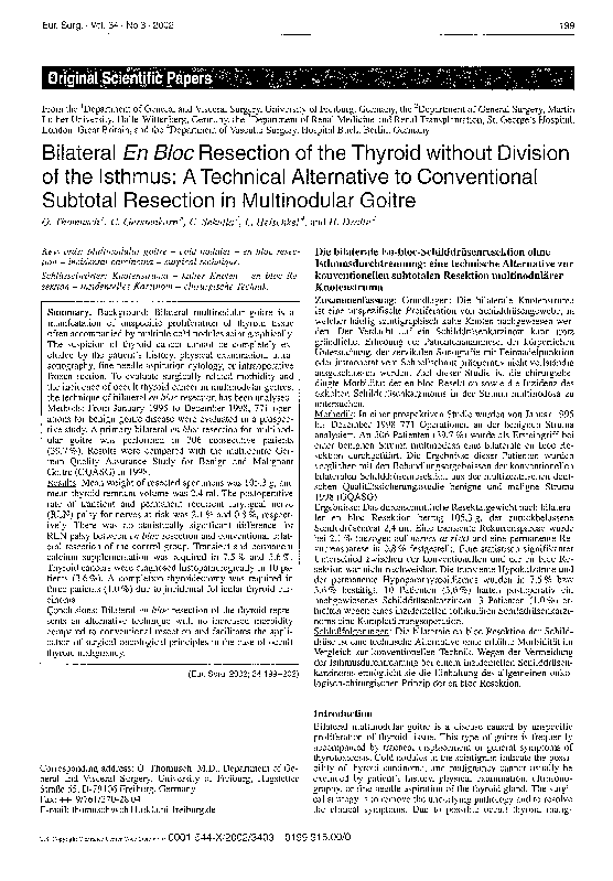 (PDF) Bilateral En Bloc Resection of the Thyroid without Division of ...