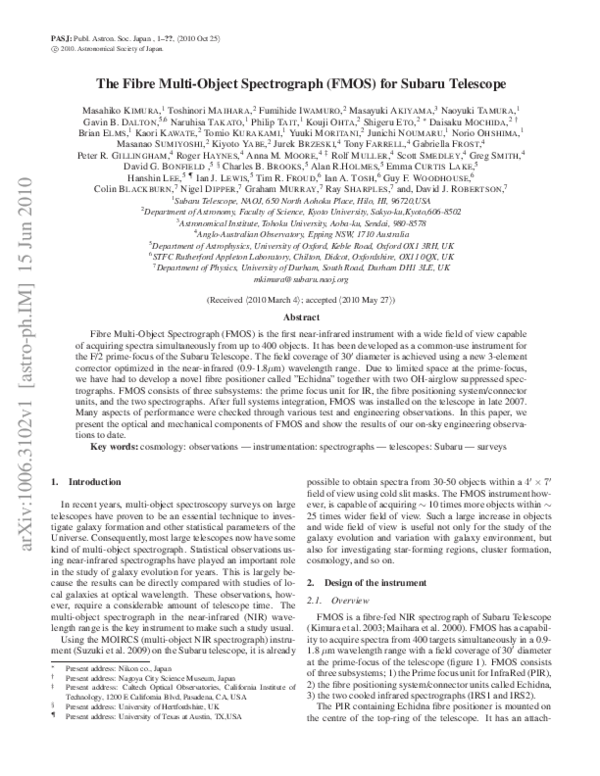 (PDF) Fibre Multi-Object Spectrograph (FMOS) for the Subaru Telescope