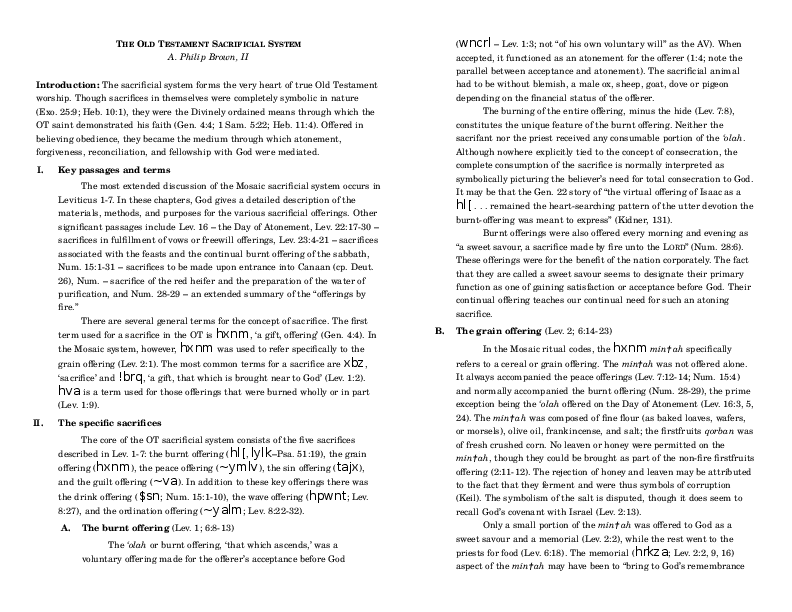 (DOC) The Old Testament Sacrificial System