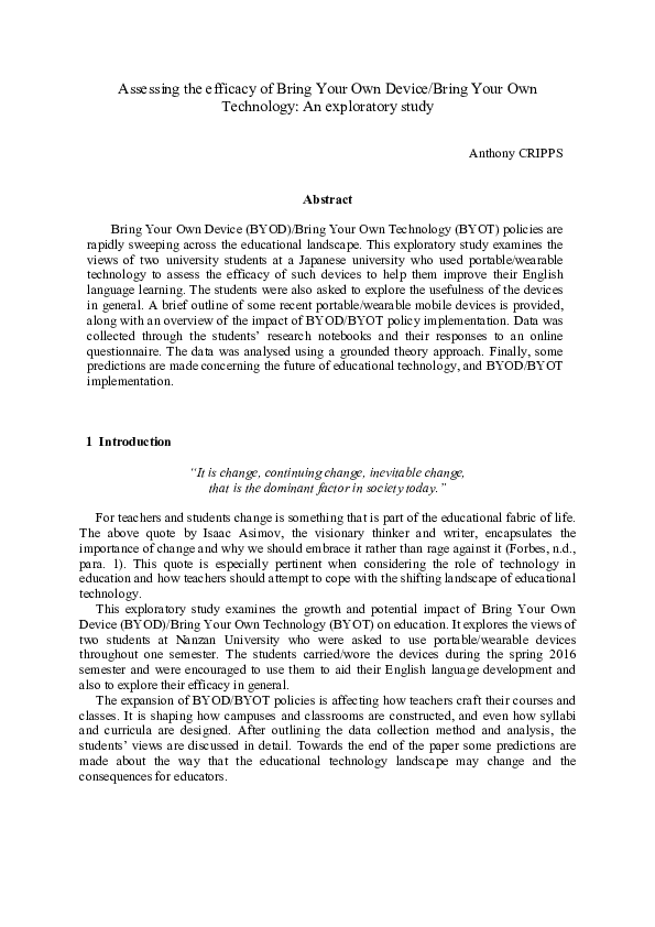 (PDF) Assessing the efficacy of Bring Your Own Device/Bring Your Own ...