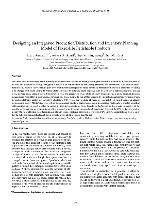 Pdf Designing An Integrated Production Distribution And Inventory Planning Model Of Fixed Life