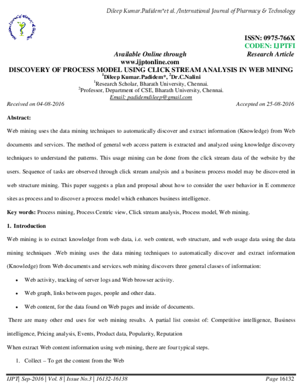 Pdf Discovery Of Process Model Using Click Stream Analysis In Web Mining