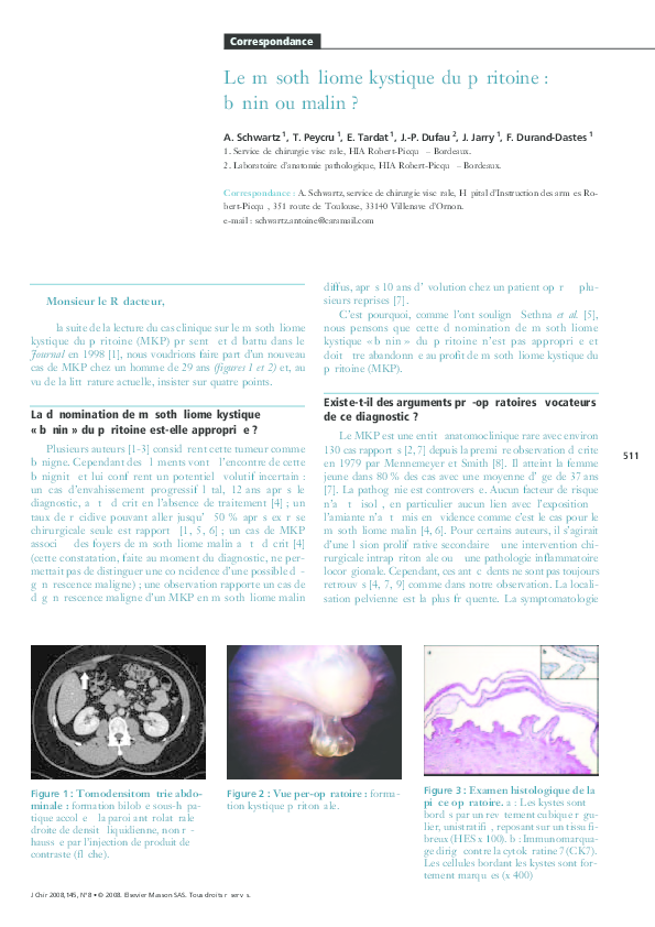 (PDF) Le mésothéliome kystique du péritoine : bénin ou malin