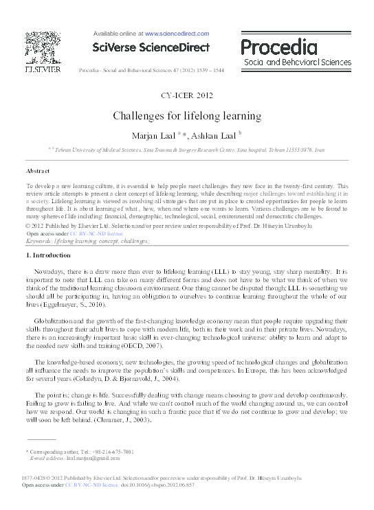 (PDF) Challenges for lifelong learning