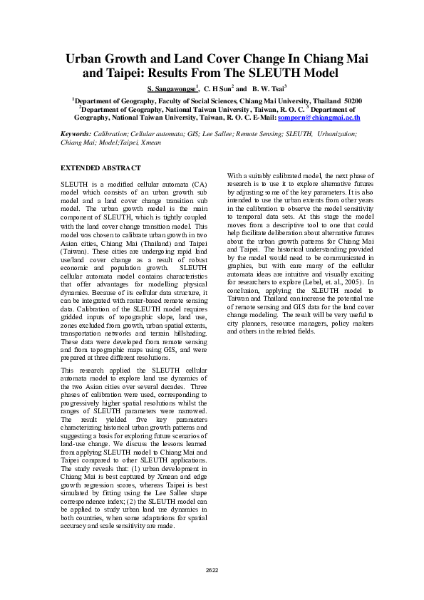 (PDF) Urban growth and land cover change in Chiang Mai and Taipei: results from The SLEUTH model