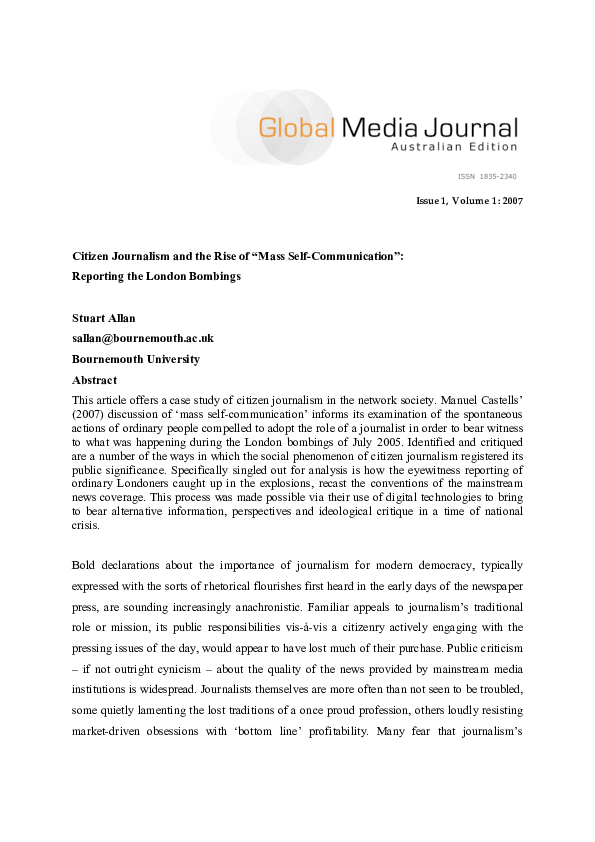 (PDF) Citizen Journalism and the Rise of "Mass Self-Communication ...