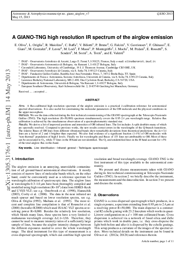 (PDF) A GIANO-TNG high-resolution infrared spectrum of the airglow emission