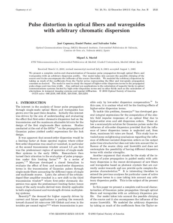 (PDF) Pulse distortion in optical fibers and waveguides with arbitrary ...