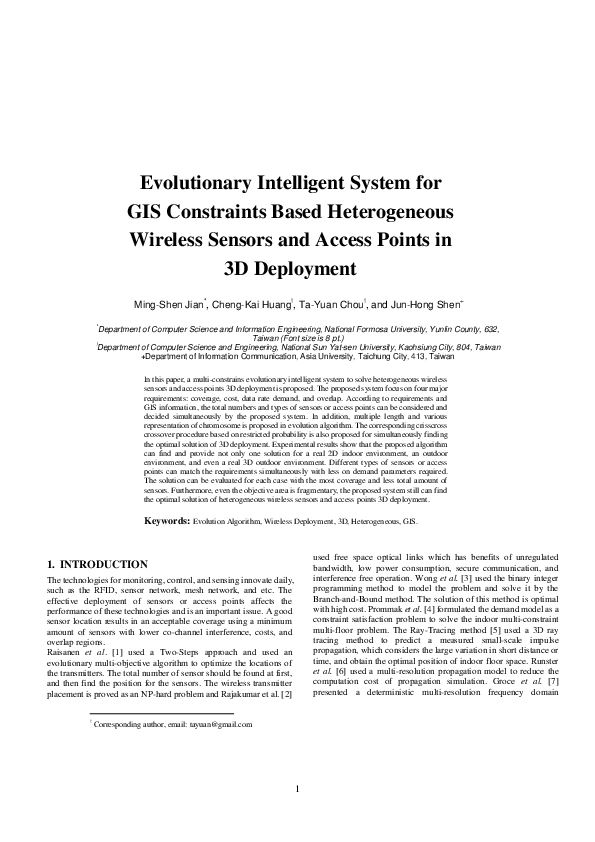 (PDF) Evolutionary Intelligent System for GIS Constraints Based Heterogeneous Wireless Sensors ...