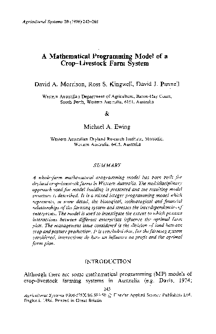 (PDF) A mathematical programming model of a crop-livestock farm system