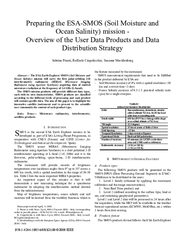 (PDF) Preparing the ESA-SMOS (Soil Moisture and Ocean Salinity) mission ... (PDF) Preparing the ESA-SMOS (Soil Moisture and Ocean Salinity) mission ...
