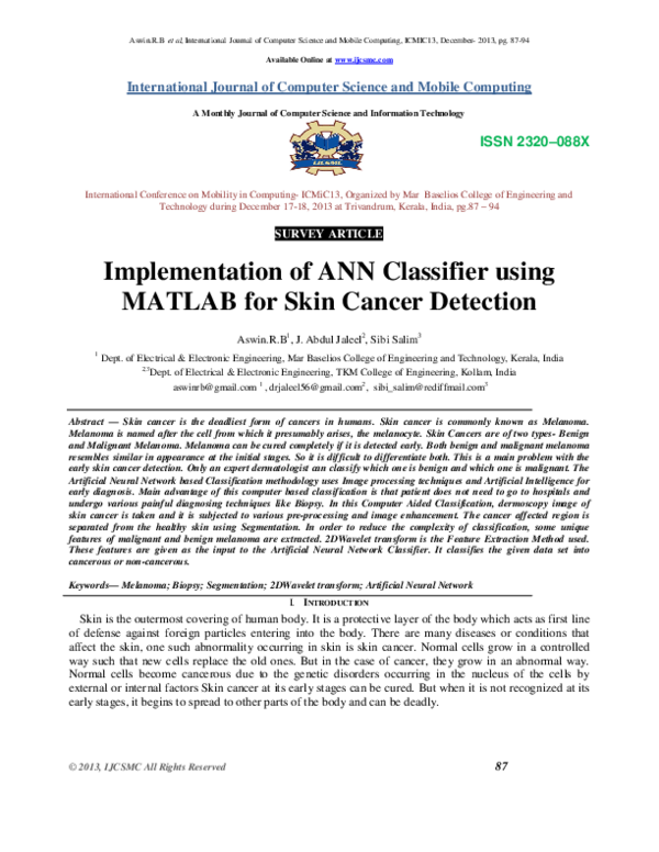 (PDF) International Journal of Computer Science and Mobile Computing Implementation of ANN ...