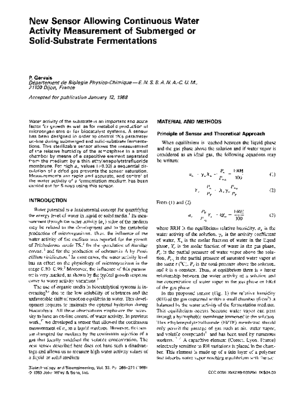 (PDF) New sensor allowing continuous water activity measurement of ...