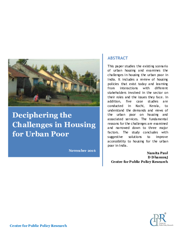 (PDF) Deciphering the Challenges in Housing for Urban Poor
