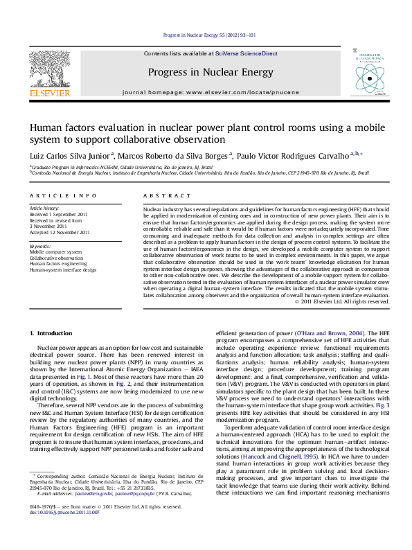 (PDF) Human factors evaluation in nuclear power plant control rooms ...