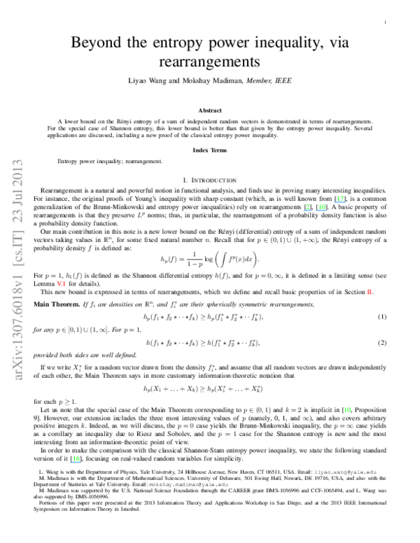 (PDF) Beyond the Entropy Power Inequality, via Rearrangements