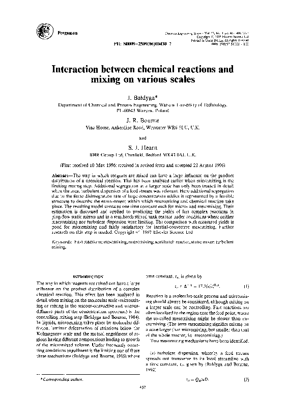 (PDF) Interaction between chemical reactions and mixing on various scales