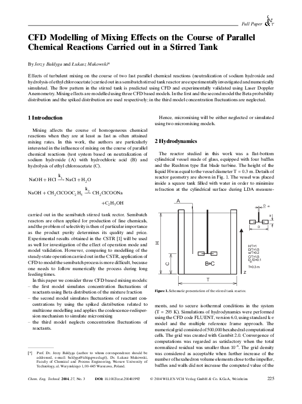 (PDF) CFD Modelling of Mixing Effects on the Course of Parallel ...