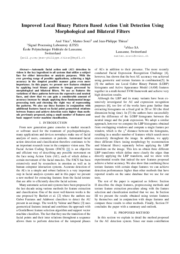 (PDF) Improved local binary pattern based action unit detection using morphological and ...