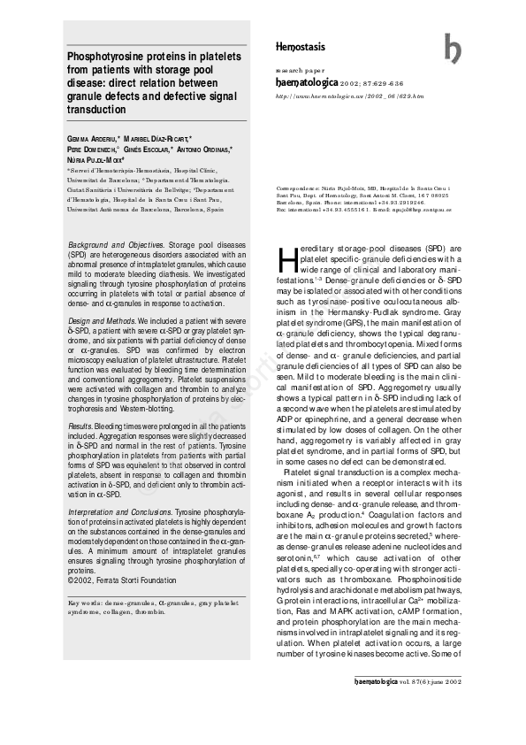(PDF) Phosphotyrosine proteins in platelets from patients with storage ...