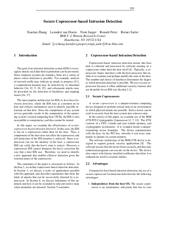 (PDF) Secure coprocessor-based intrusion detection