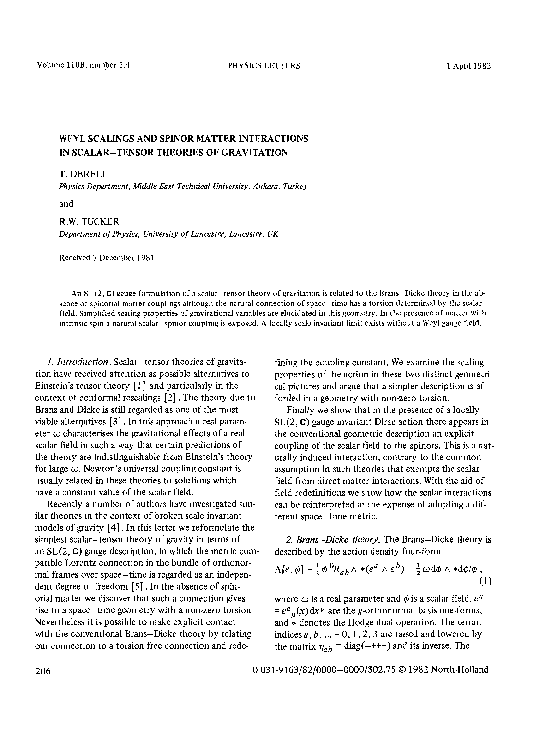 (PDF) Weyl scalings and spinor matter interactions in scalar-tensor theories of gravitation