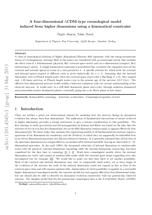(PDF) A four-dimensional $$\Lambda $$ CDM-type cosmological model ...